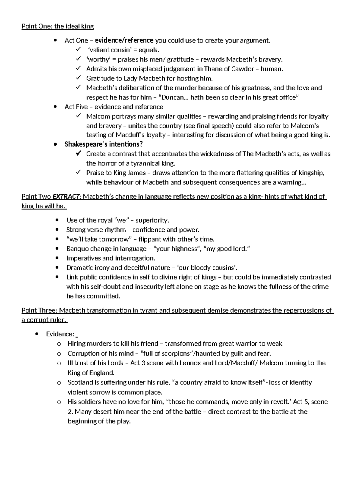 GCSE Macbeth - Essay Plan on Kingship and Tyranny - Studocu