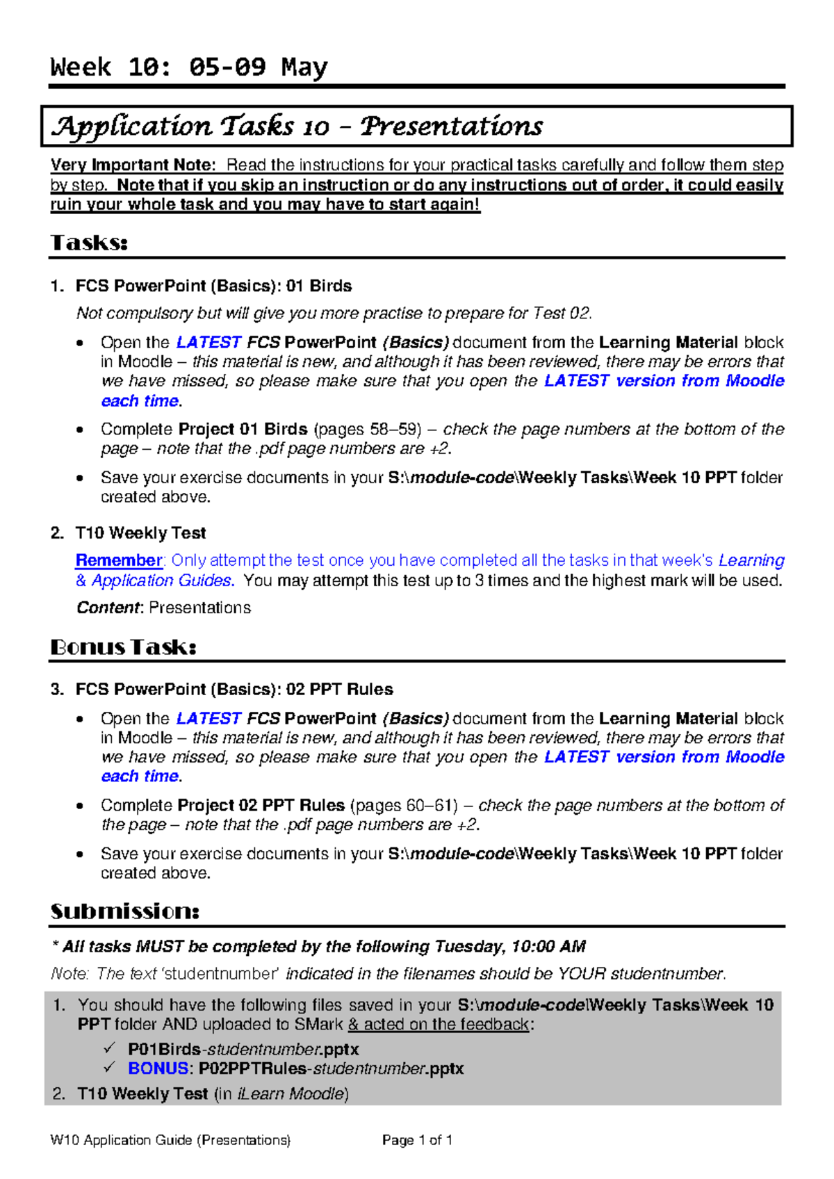 W10: May Application Tasks & Presentations Guide - Studocu