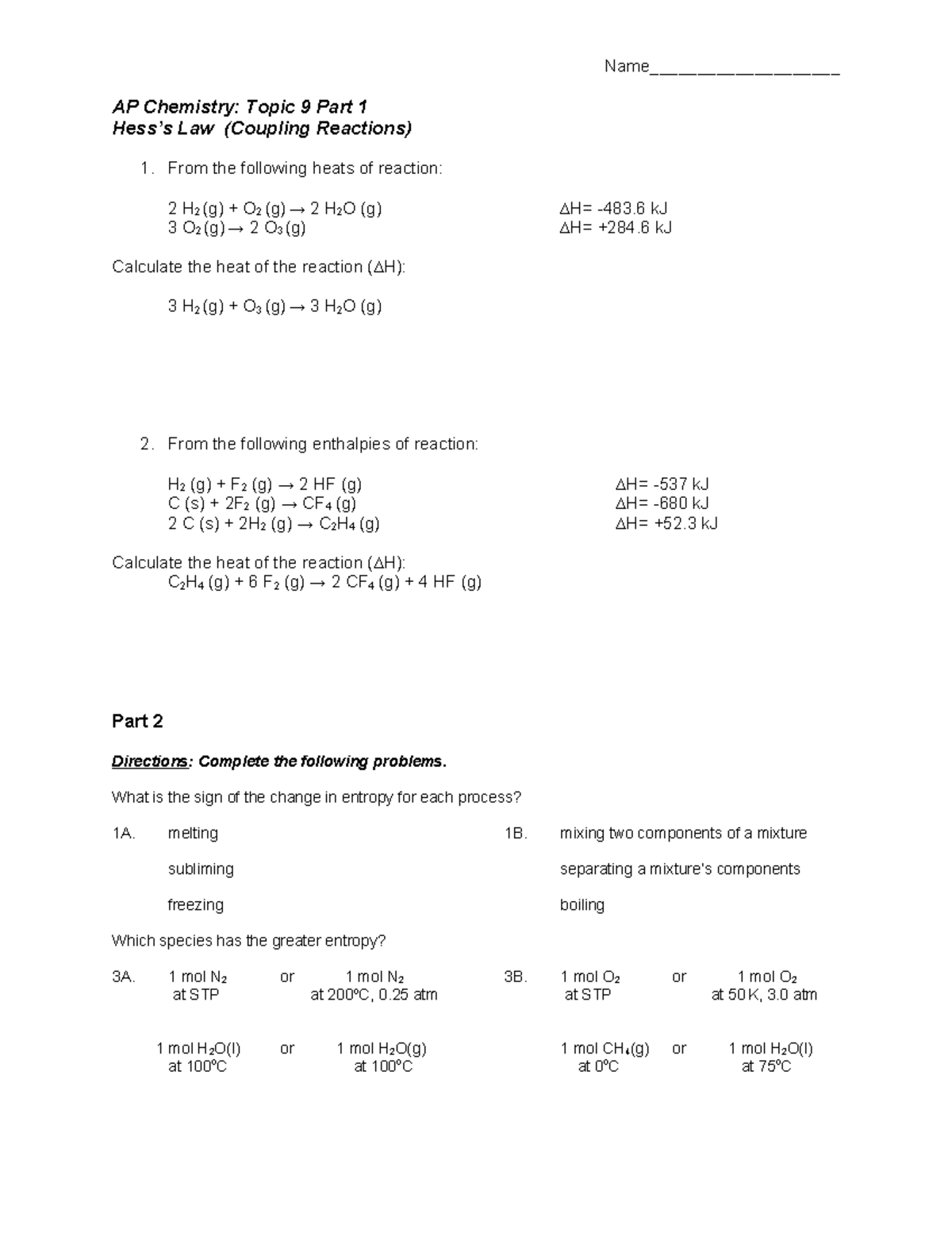 AP Chemistry: Topic 9 - Coupling Reactions & Thermodynamics - Studocu