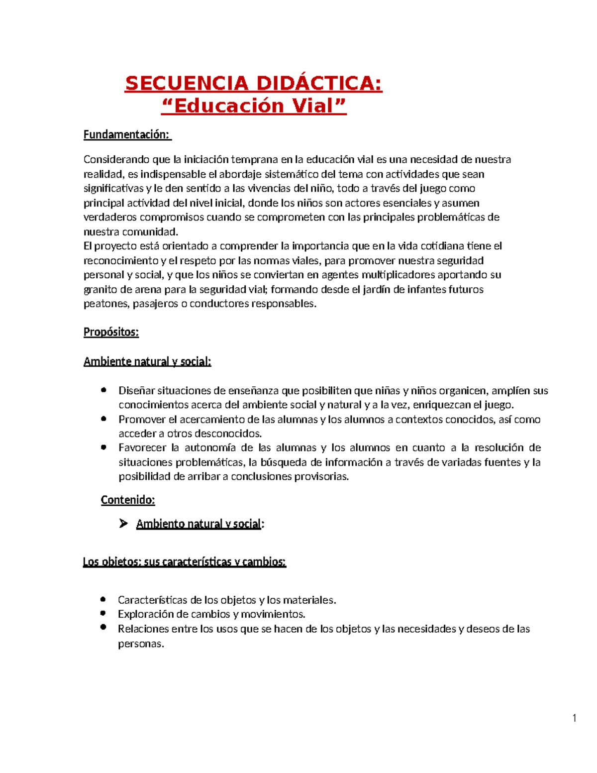 Secuencia did Ã¡ctica Educaci Ã³n Vial. Nivel Inicial - SECUENCIA DIDÁCTICA: “Educación Vial ...