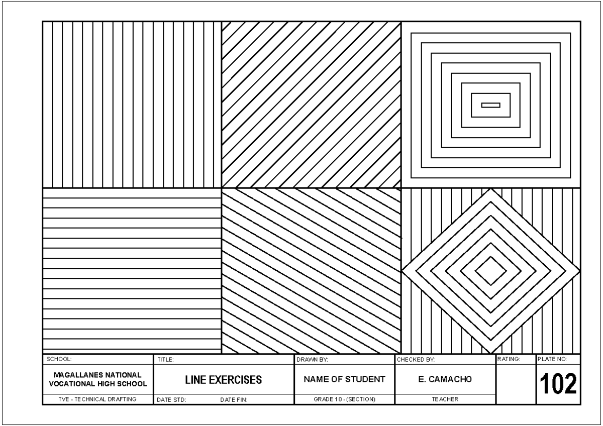 102. Line Exercises - Plate No. 102 - TVE - Technical Drafting - SCHOOL ...