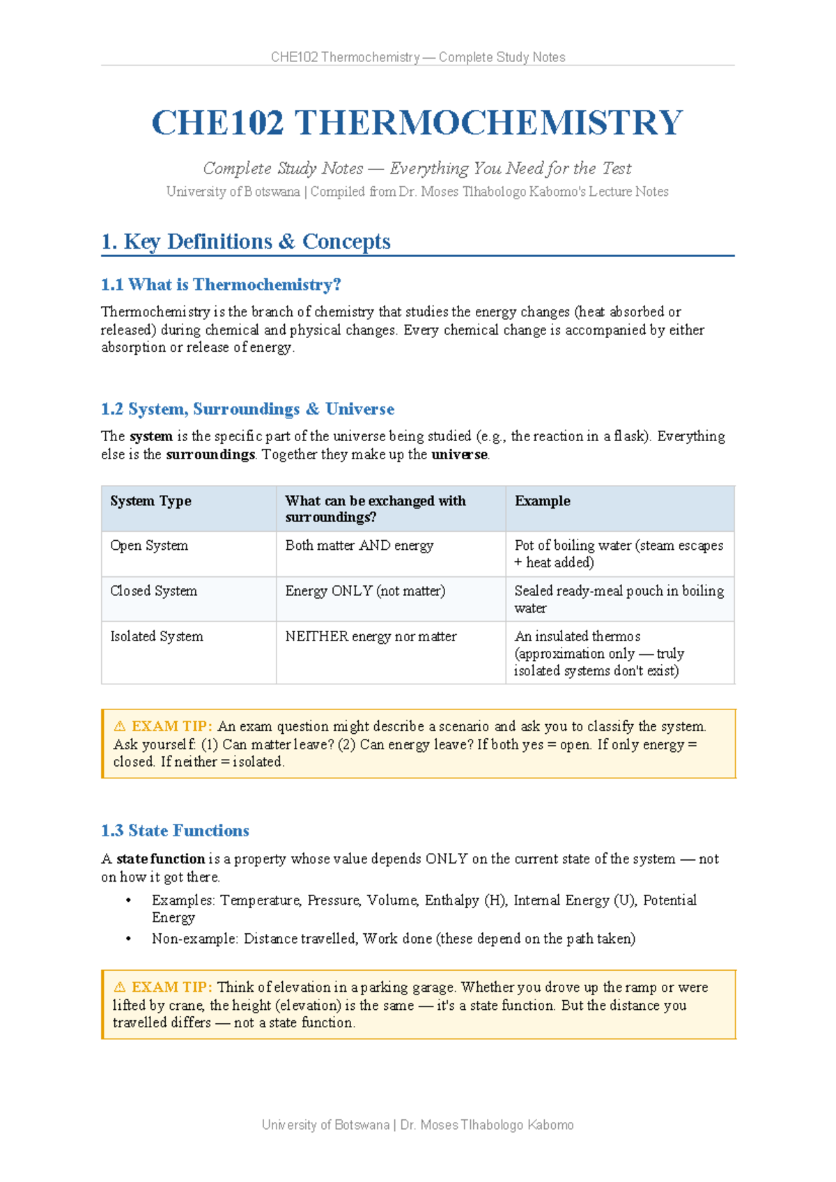 CHE102 Thermochemistry Comprehensive Study Notes for Exams - Studocu