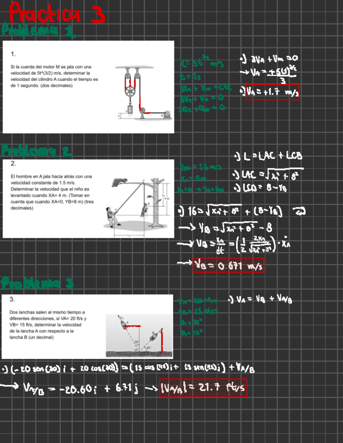 Práctica 3 - Problemas - Practica 3 Problema 1 3 · 3 VA + Vm = 0 v = St m/s Es -Va = 11/ SX + Xm ...