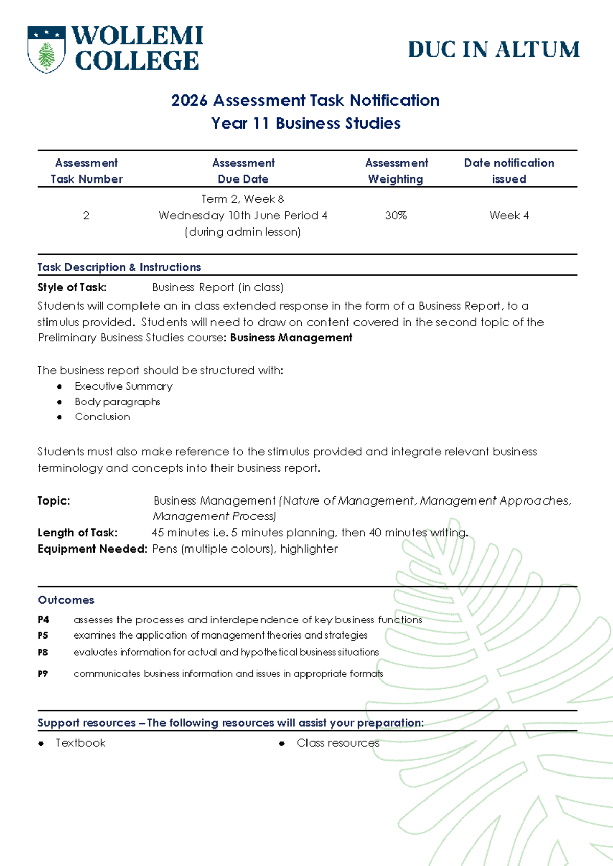 2026 Year 11 Business Studies AT2: Business Report Guidelines - Studocu