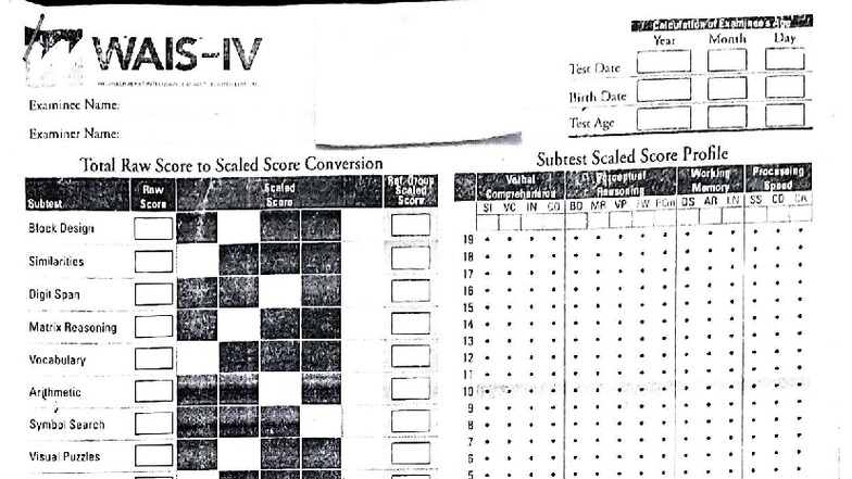 WAIS IV Intelligence Test Analysis and Scoring Guide - Studocu