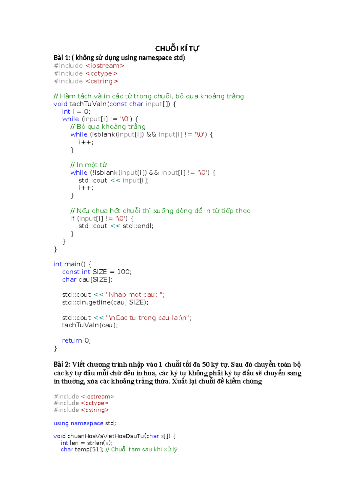 CHUỖI KÍ TỰ - Bài Tập Lập Trình C++ (Mã: ffff) - Studocu
