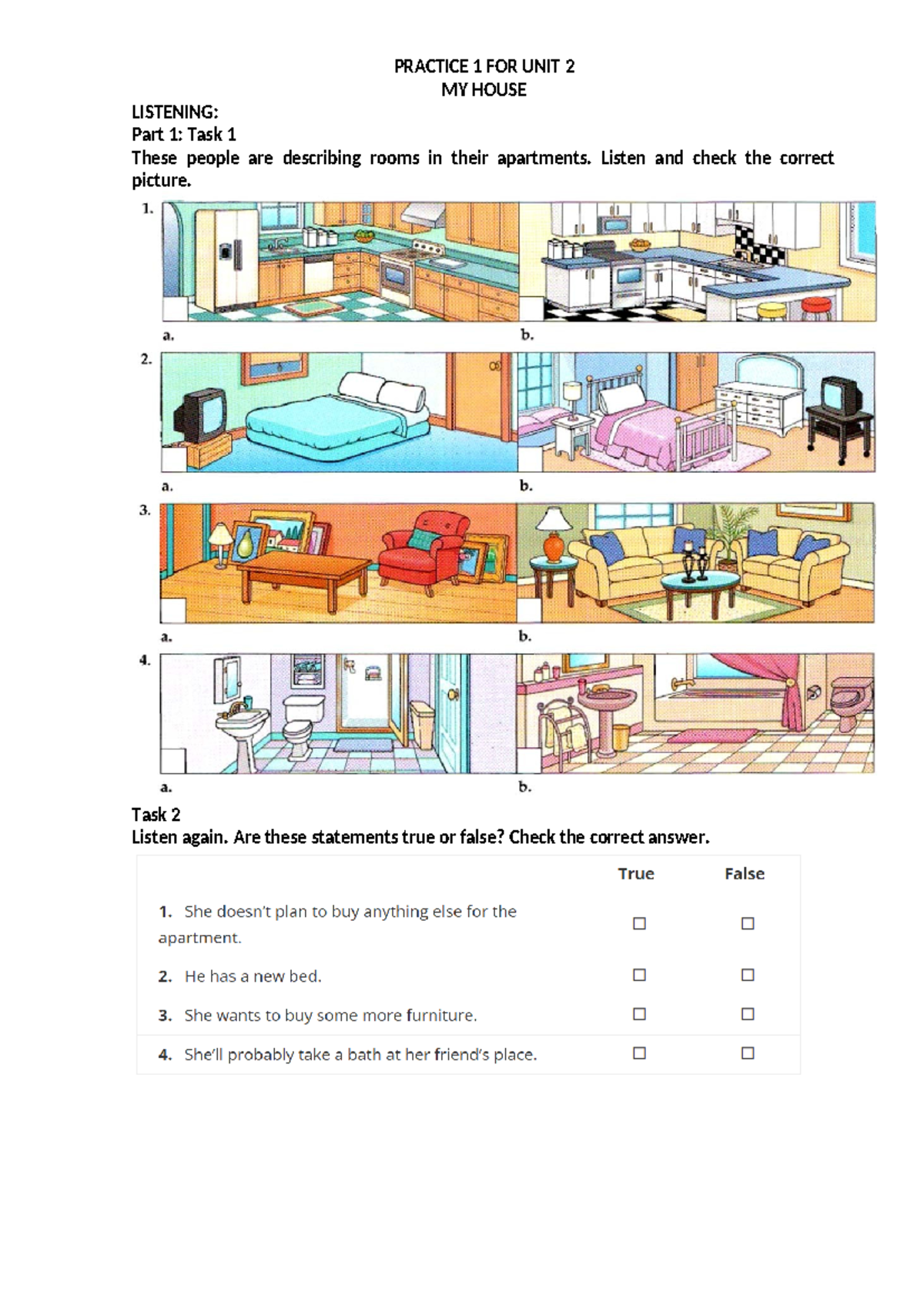 Practice 1 for Unit 2: My House Listening Activities - Studocu