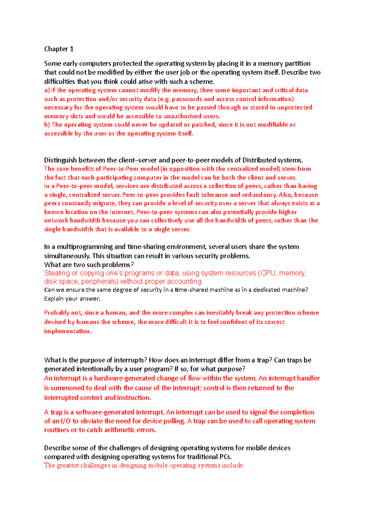 Operating Systems - Chapter 1 Q&A Analysis and Insights (CS101) - Studocu