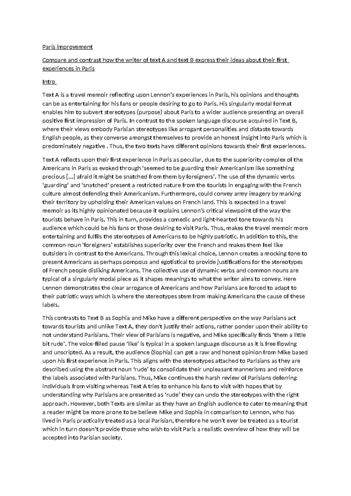 AQA Anthology - Paris Revision Notes and Key Text Analysis - Studocu