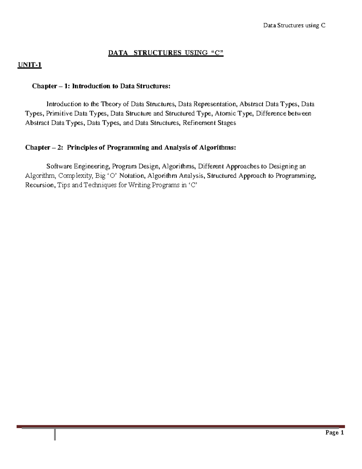 Data Structures Using C Data Structures Using C” Unit Chapter 1