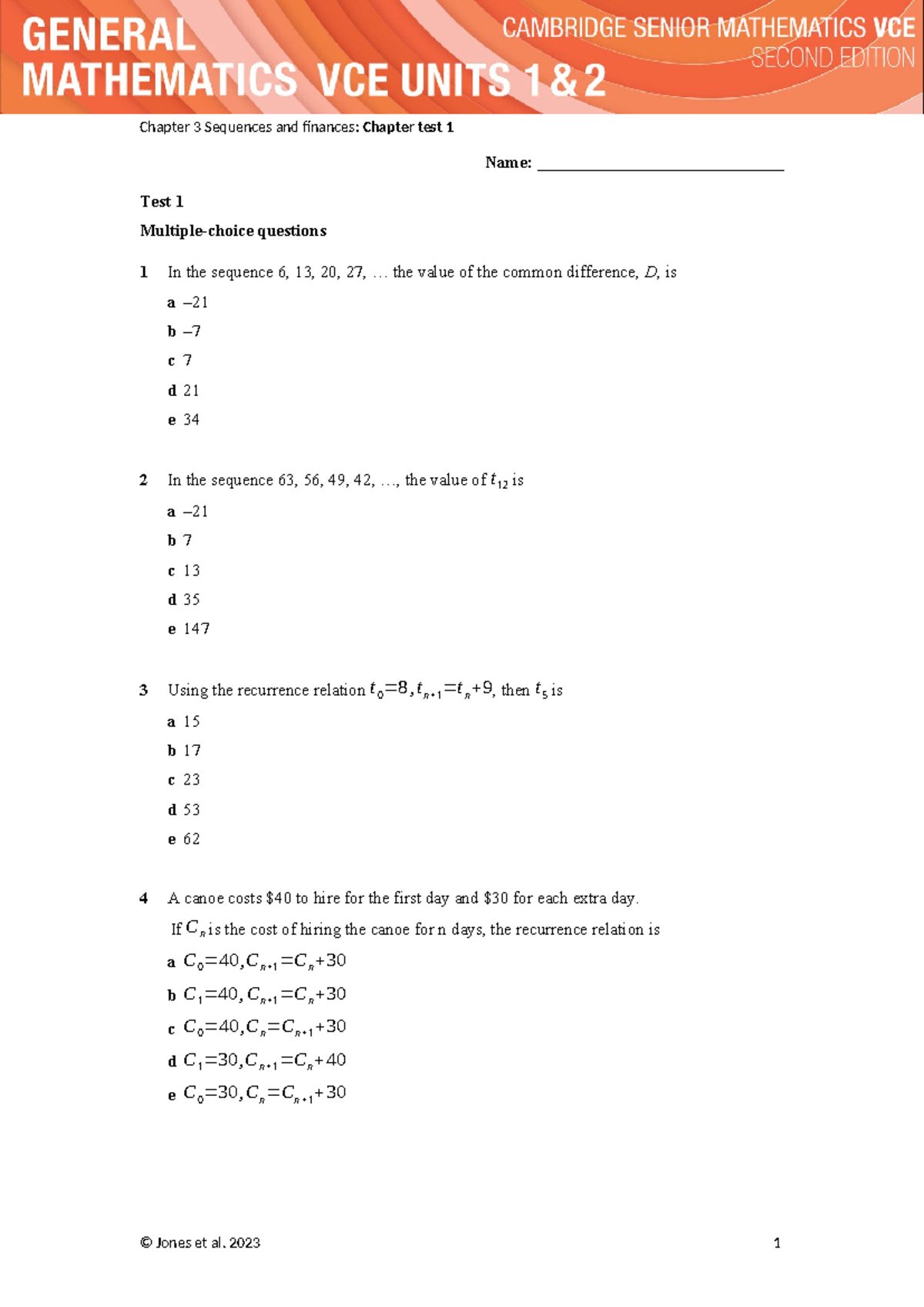 Chapter 3 Sequences and Finances: Financial Maths Practice Test - Studocu