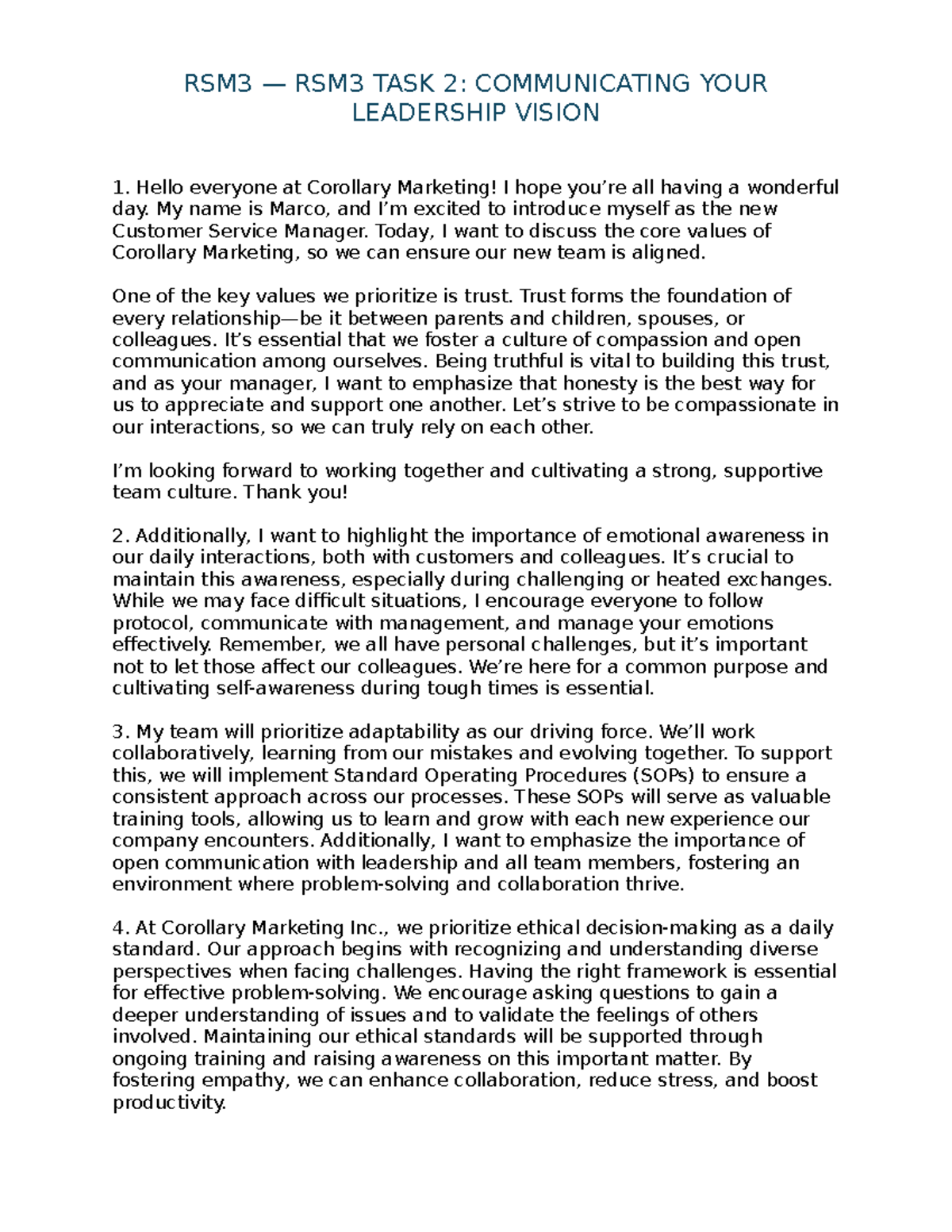 RSM3 Task 2 - NA - RSM3 — RSM3 TASK 2: COMMUNICATING YOUR LEADERSHIP ...