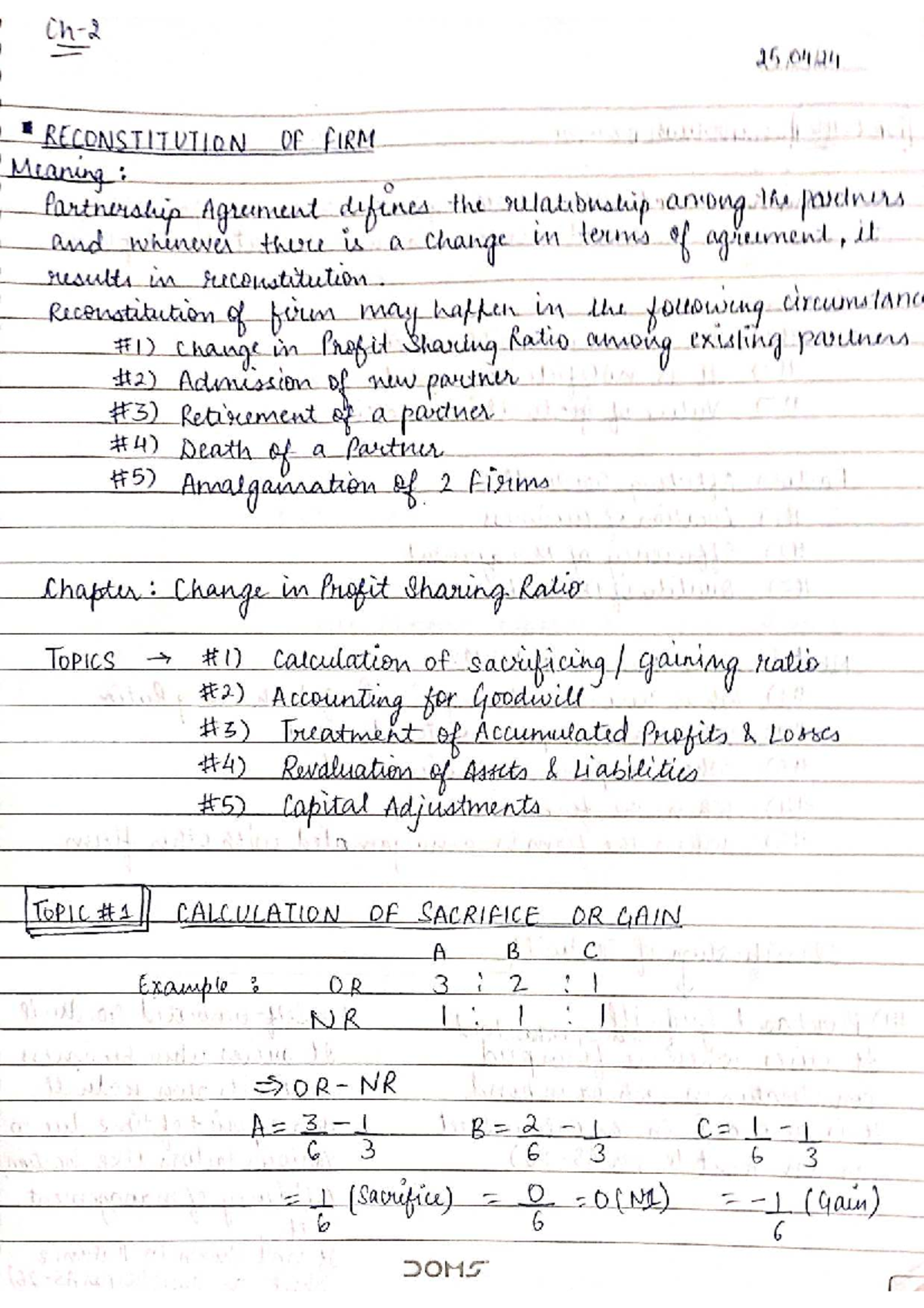 Ch 2: Goodwill Notes - Reconstitution of Firm & Profit Sharing Ratio ...
