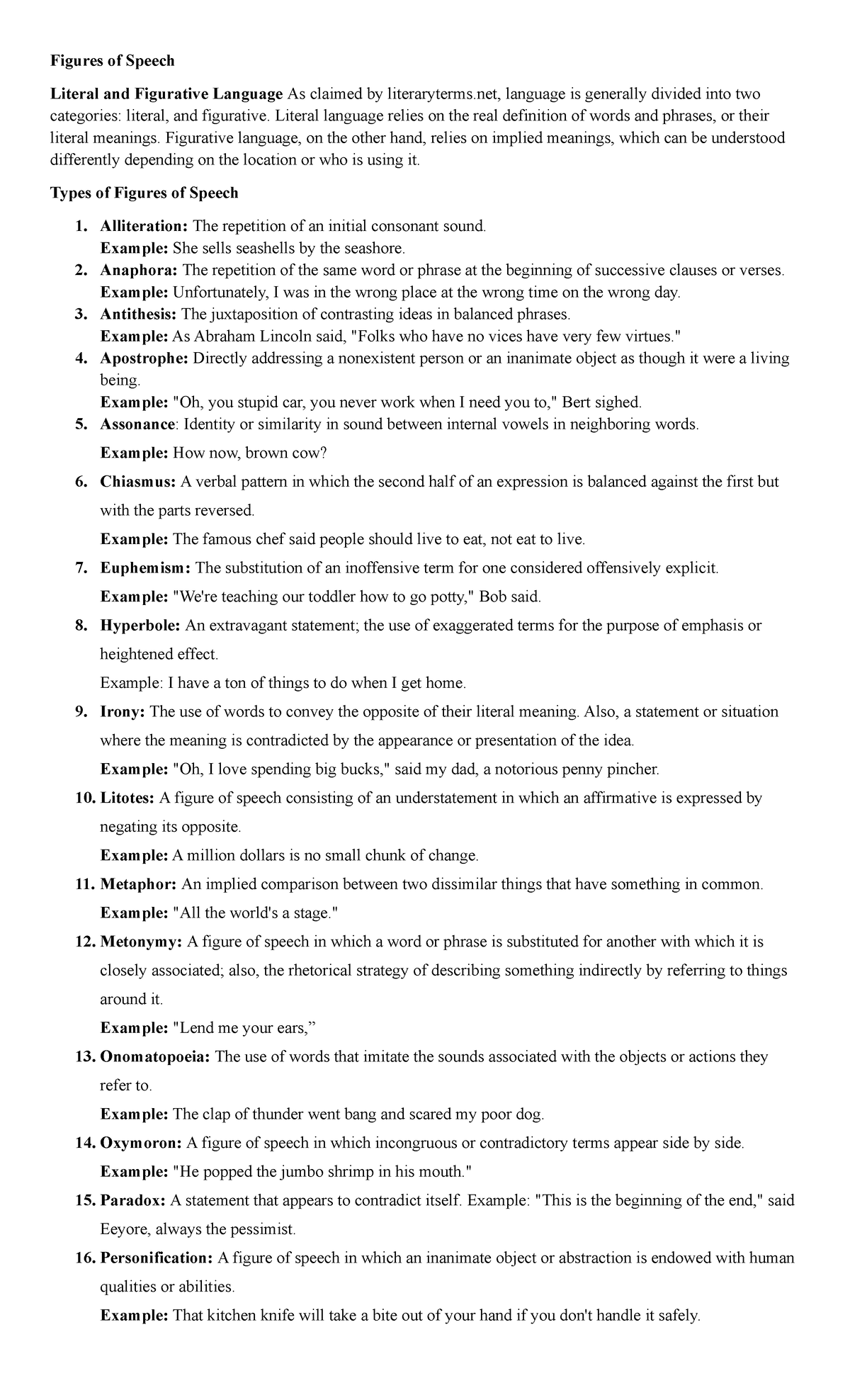 Figures of Speech: A Comprehensive Guide to Literary Terms - Studocu