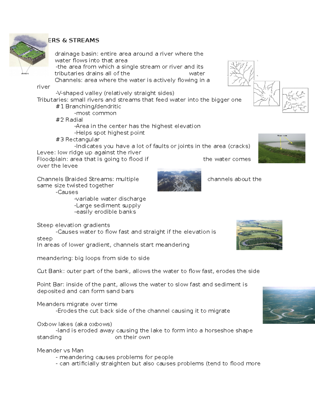 Geology Exam #4 Review - RIVERS & STREAMS drainage basin: entire area ...
