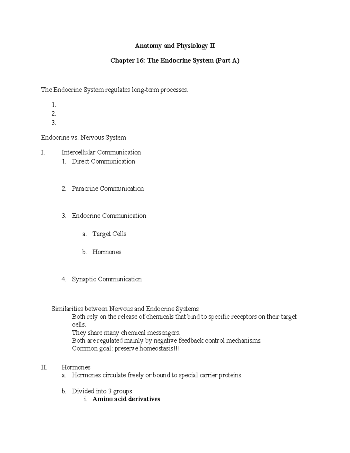 Anatomy and Physiology II: Chapter 16 Outline - The Endocrine System ...