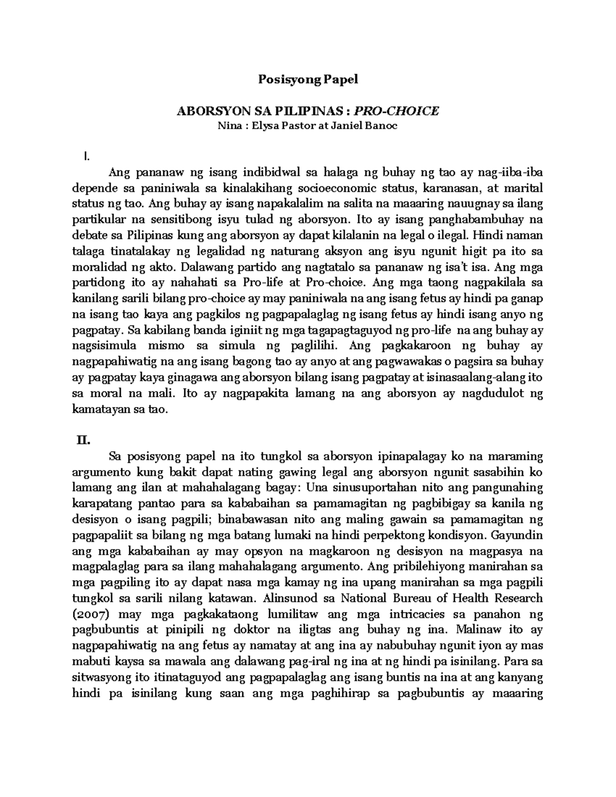 Pagsusuri sa Aborsyon sa Pilipinas: Pabor sa Pro-Choice (Posisyong ...