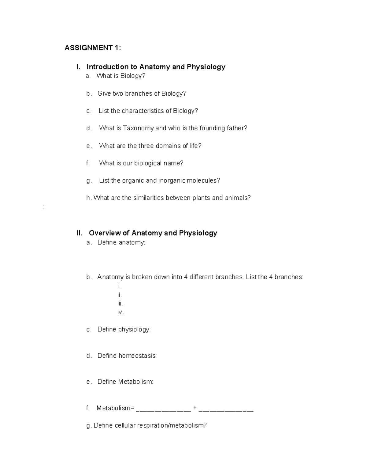 Assignment 1: Intro to Anatomy & Physiology Overview - Studocu