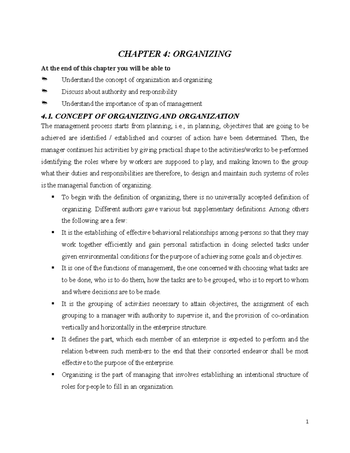 Chapter 4 - organizing - CHAPTER 4: ORGANIZING At the end of this ...