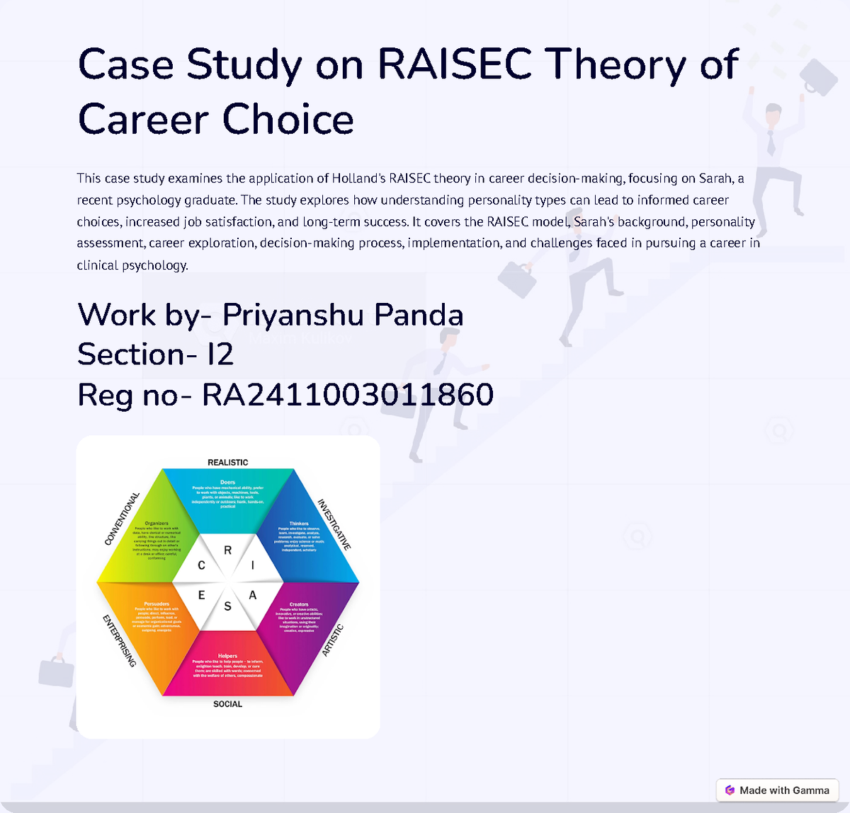 Case Study on Raisec Theory of Career Choice - Case Study on RAISEC ...