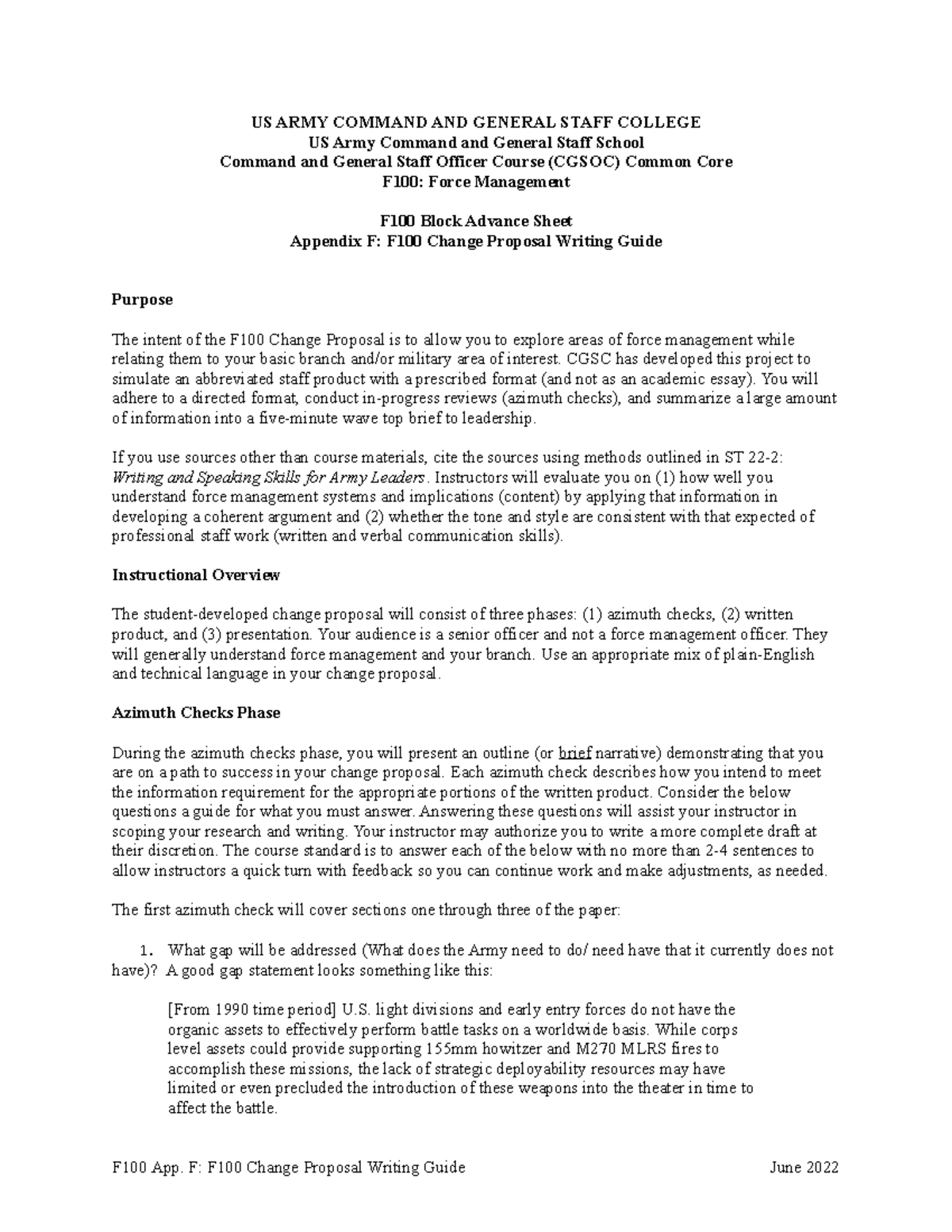 F100AF - Change Proposal Writing Guide for Force Management - Studocu