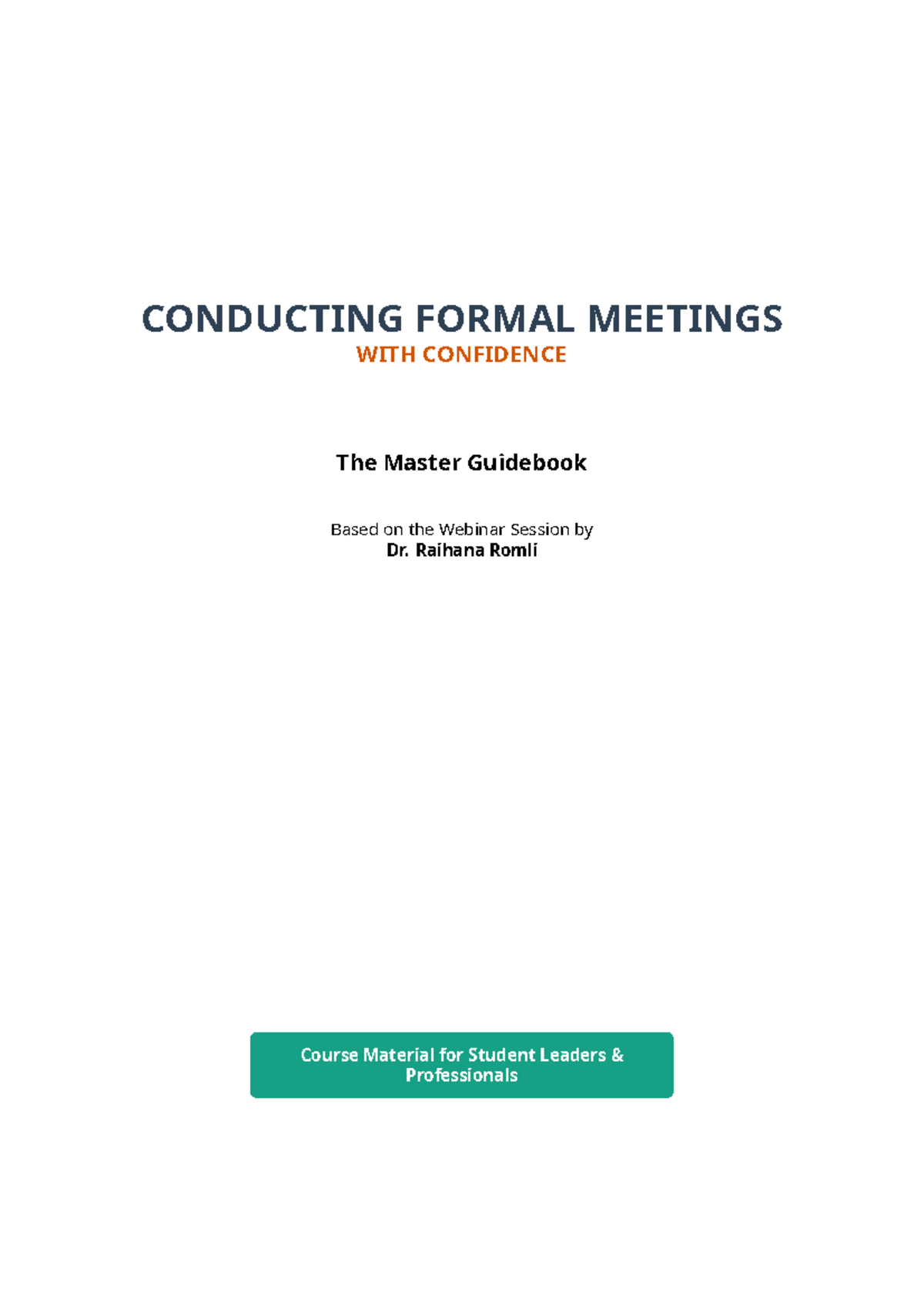 Formal Meeting Master Guidebook: A Comprehensive Guide for Leaders ...
