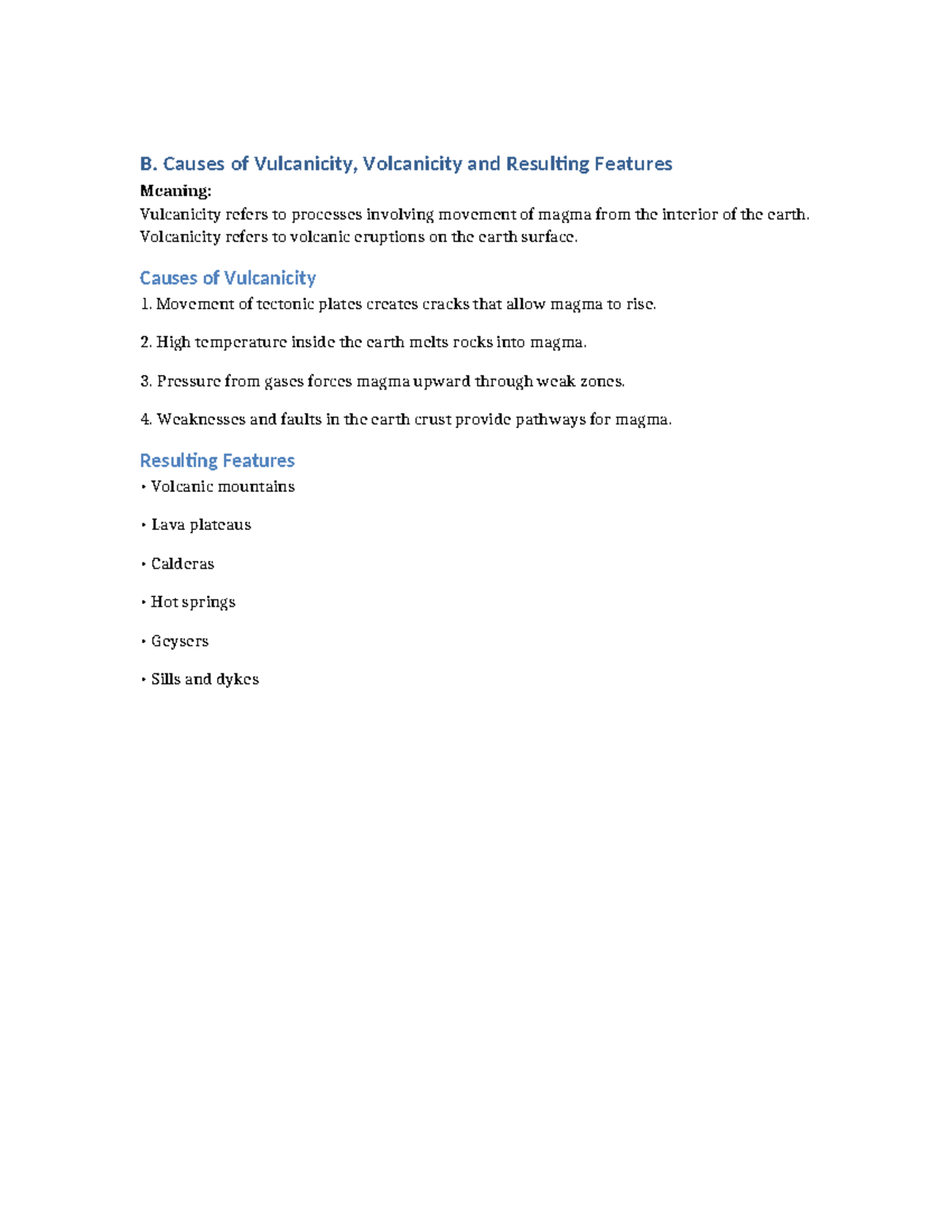 B. Causes of Vulcanicity and Resulting Features Explained - Studocu