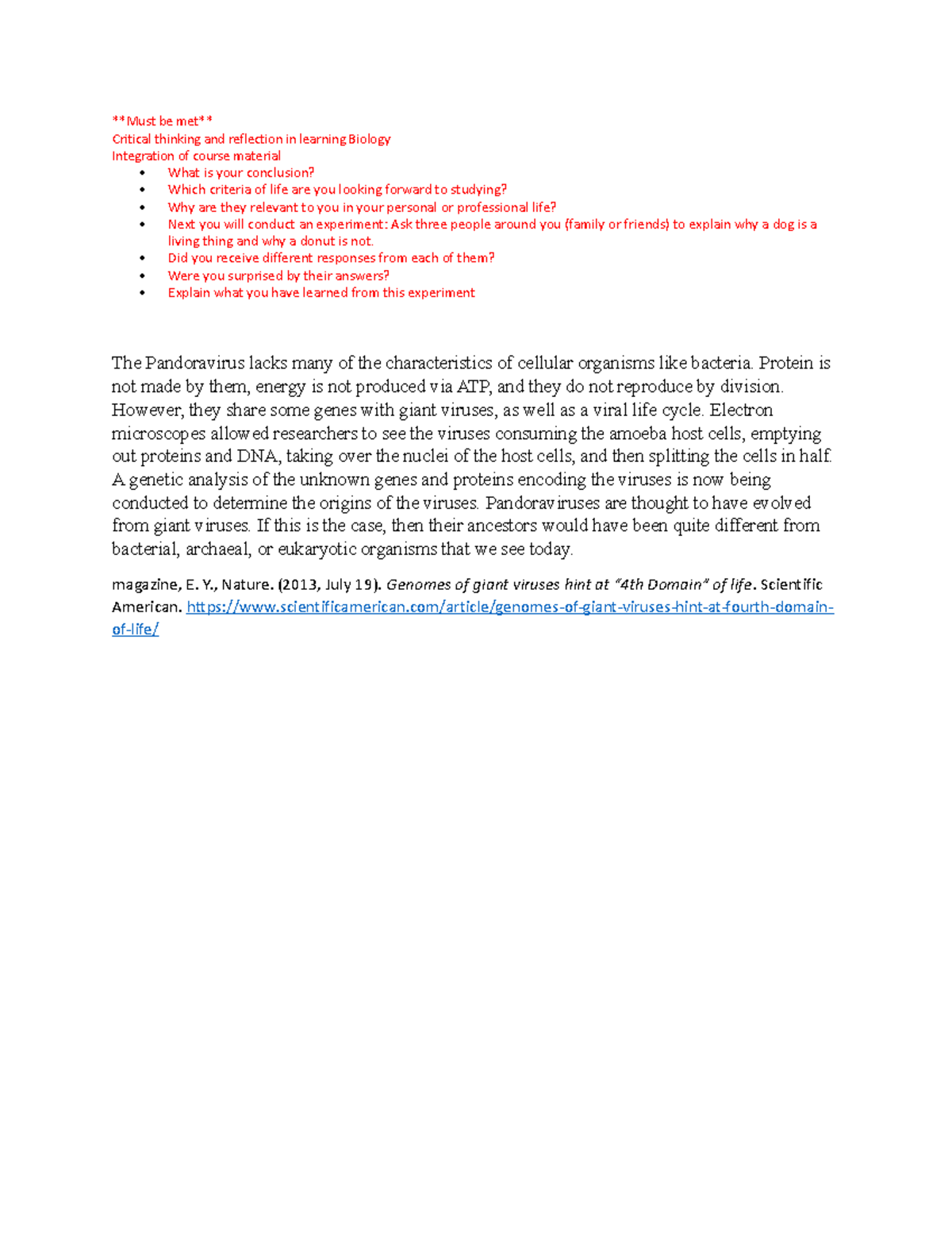 BIO120 Module 1 Critical Thinking & Reflection Assignment - Studocu