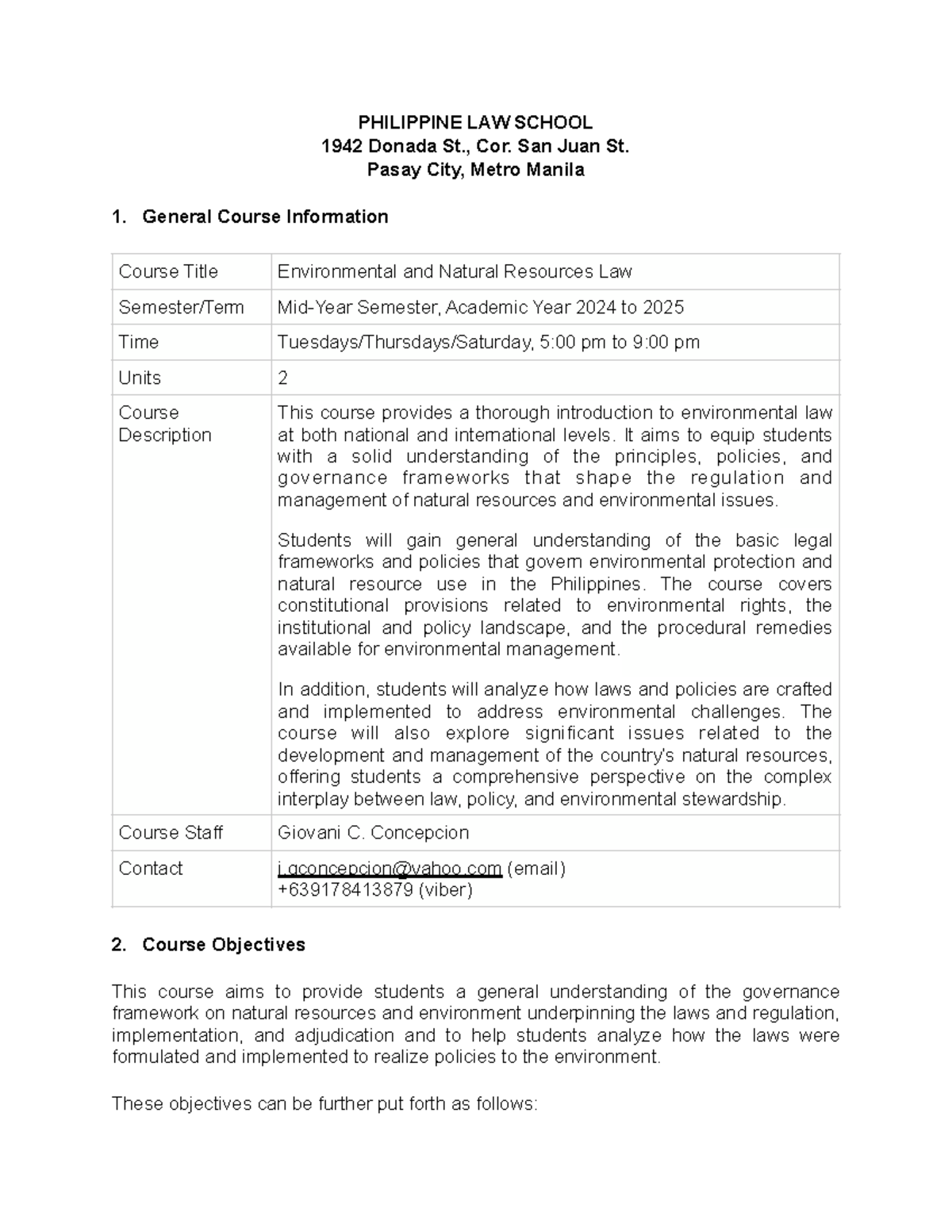 Syllabus - ENVI 101: Environmental & Natural Resources Law Midterm 2025 ...