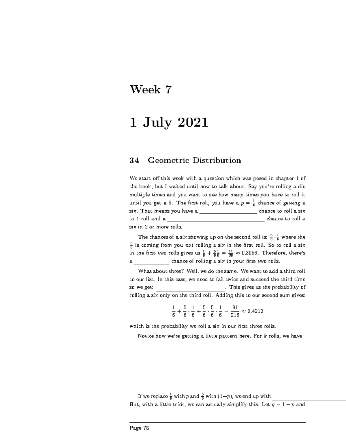 Math 2030 Week 7 Notes: Geometric & Poisson Distributions - Studocu