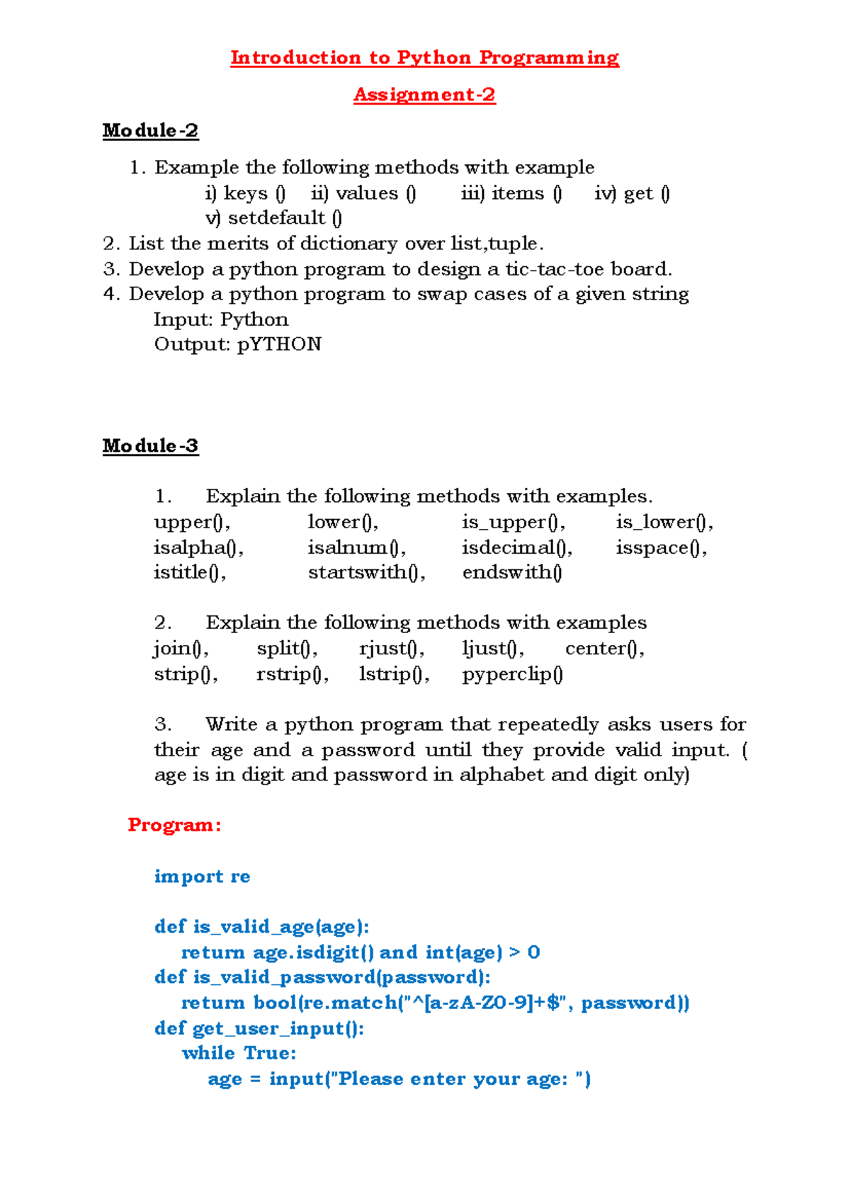 Python-Assignment-2: Comprehensive Guide to Python Methods and Programs - Studocu