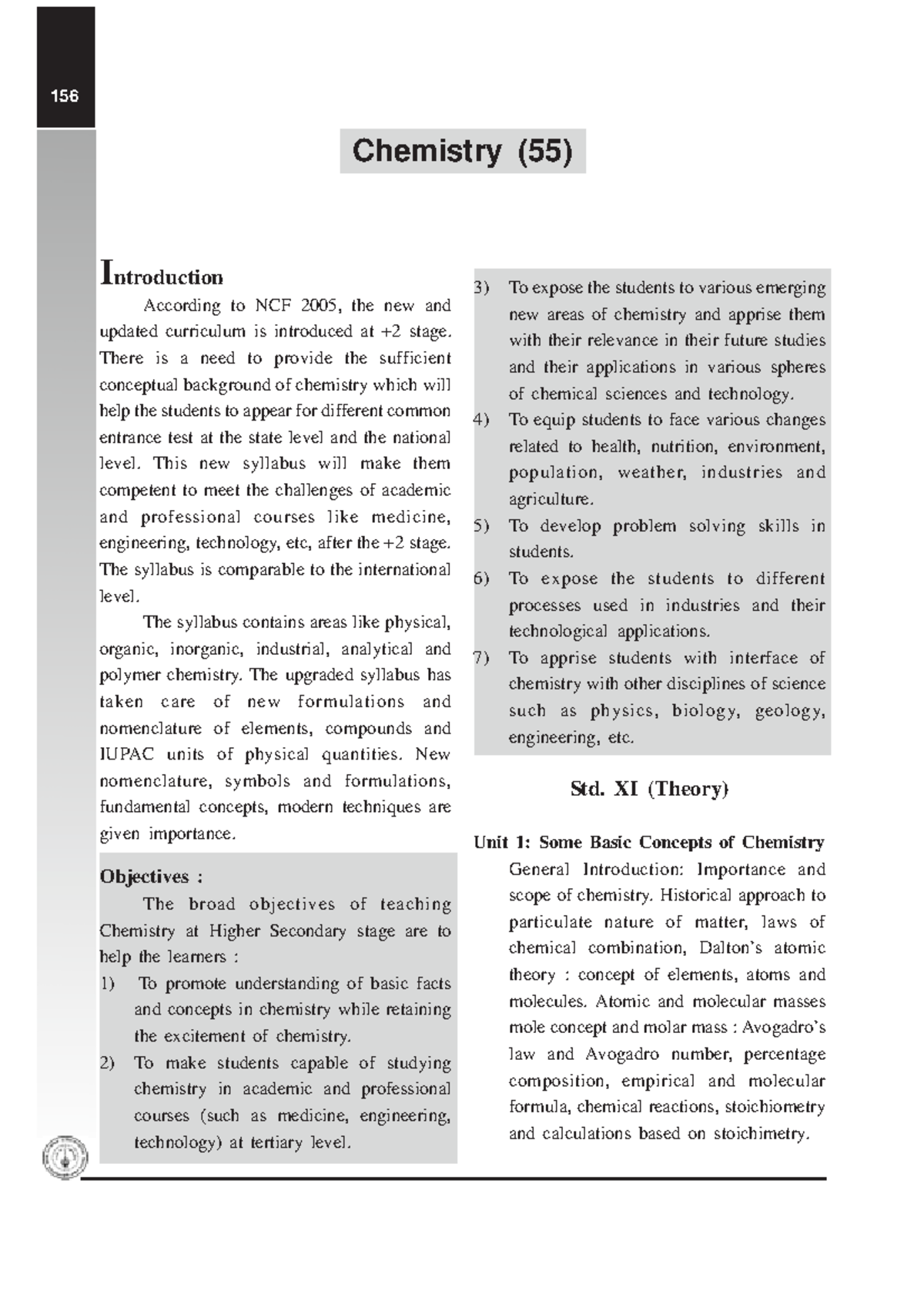Chemistry Syllabus Overview for Std XI & XII (156 Chemistry) - Studocu