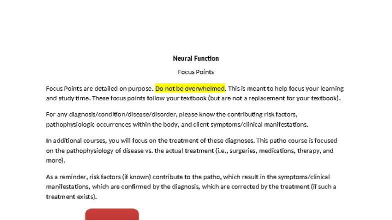 Focus Points - Neural Function - Neural Function Focus Points Focus ...