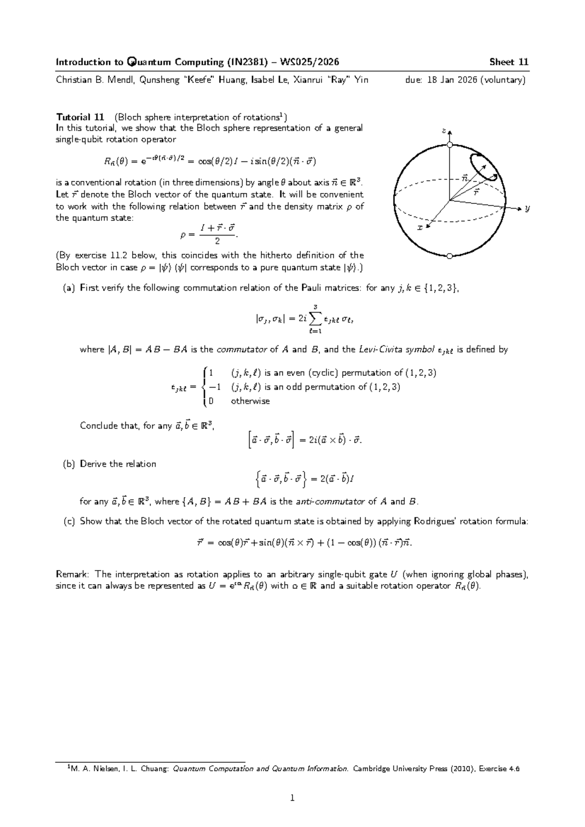 Tutorial 11: Bloch Sphere Rotations in Quantum Computing (IN2381) - Studocu