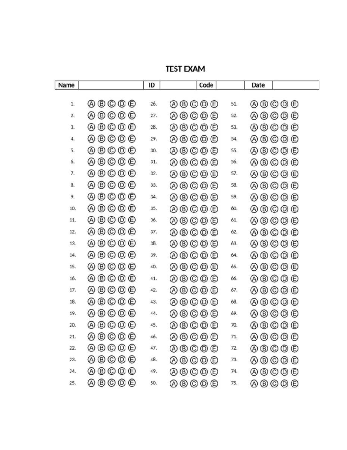 TEST EXAM Answer Sheet for ID Code and Date - Studocu