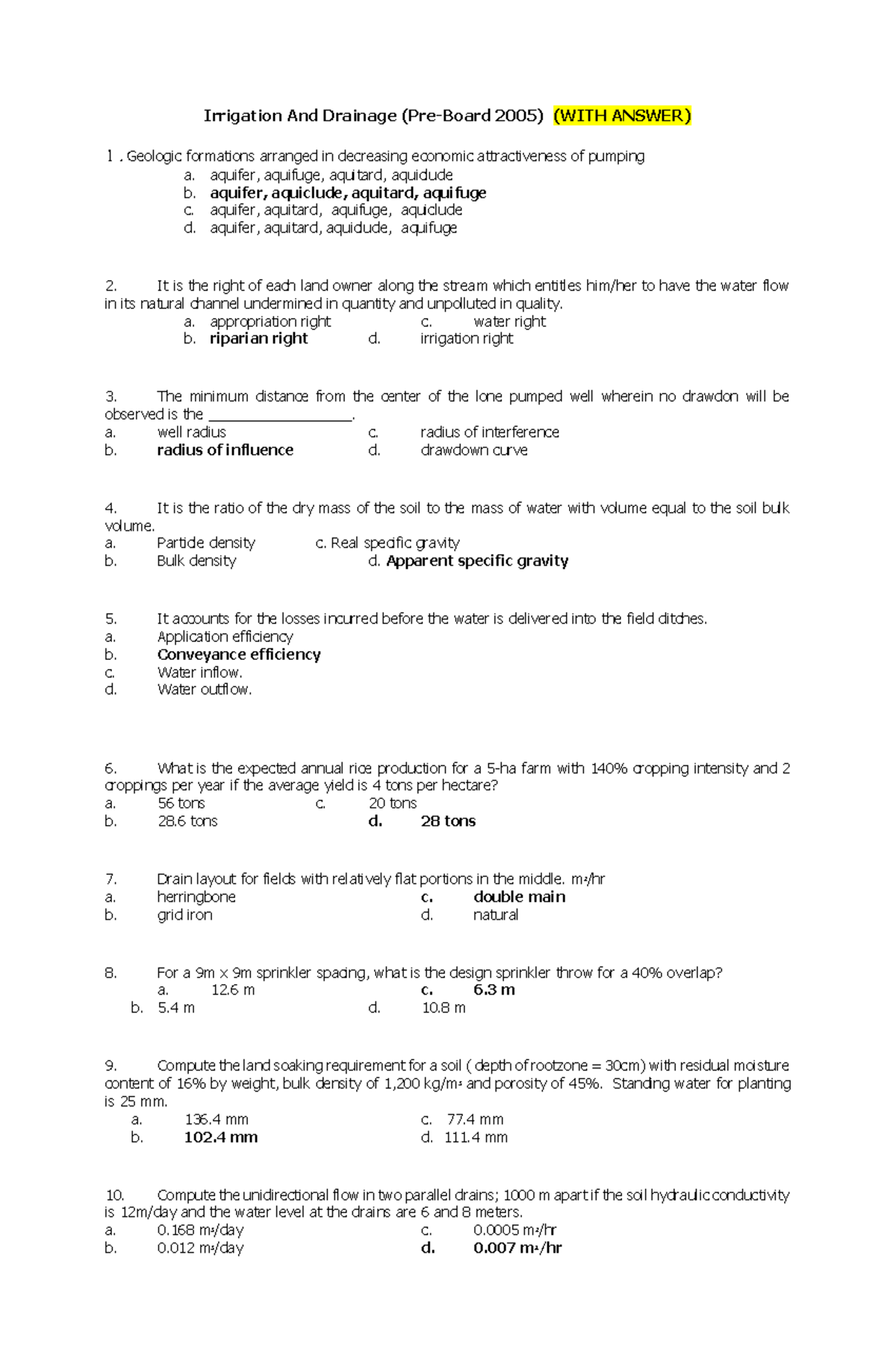 AREA-2 - CEP Pre Board Review Problems (Irrigation and Drainage 2005 ...