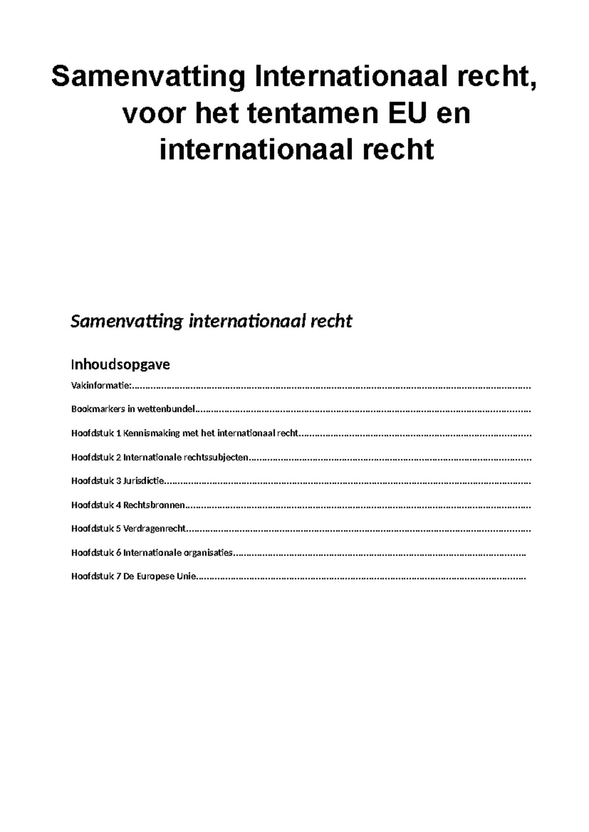 Samenvatting EU en Internationaal Recht voor Tentamen - Studeersnel