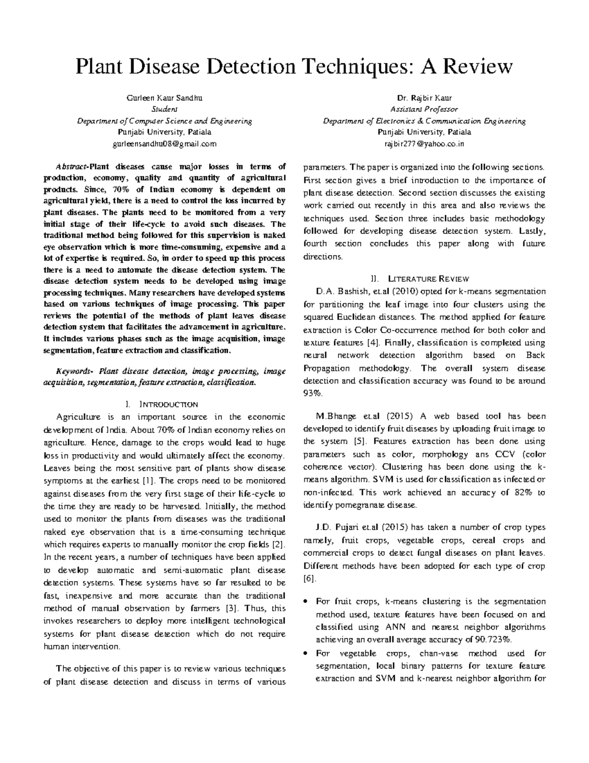 Plant Disease Detection Techniques: A Review (CS-2023) - Studocu
