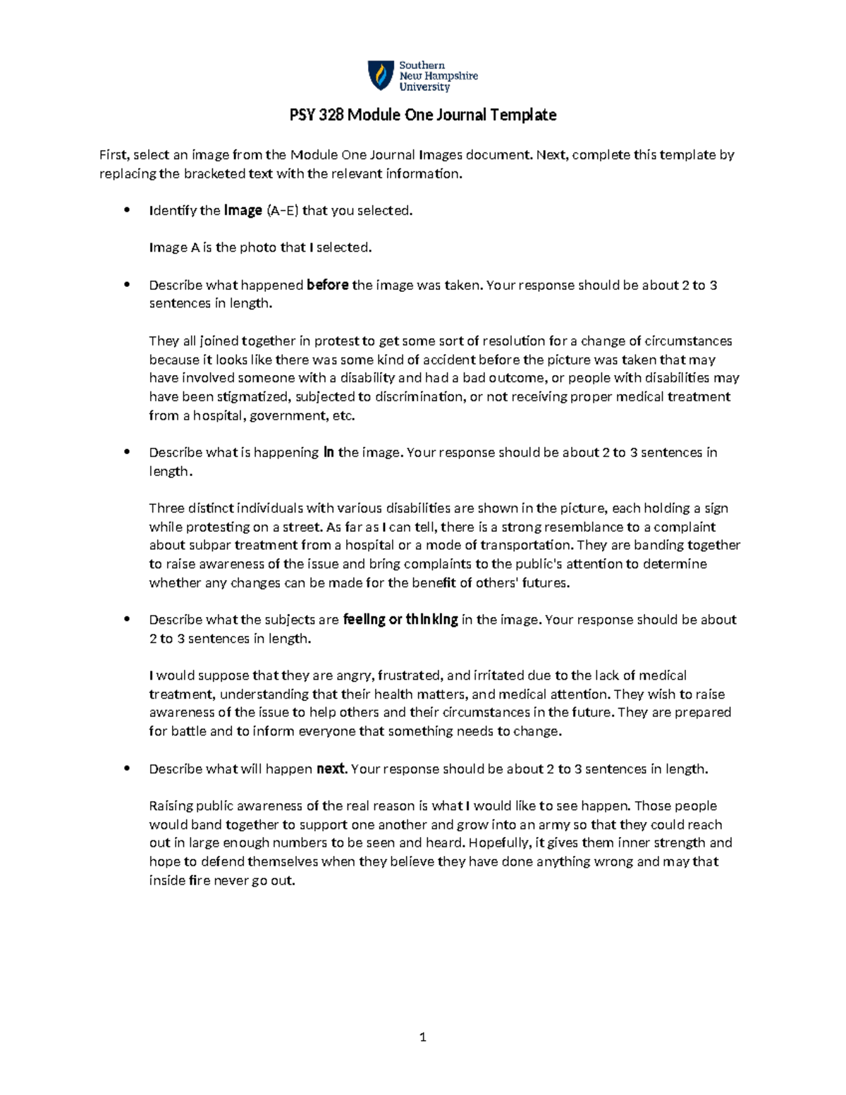 Module One Journal - Next, complete this template by replacing the ...