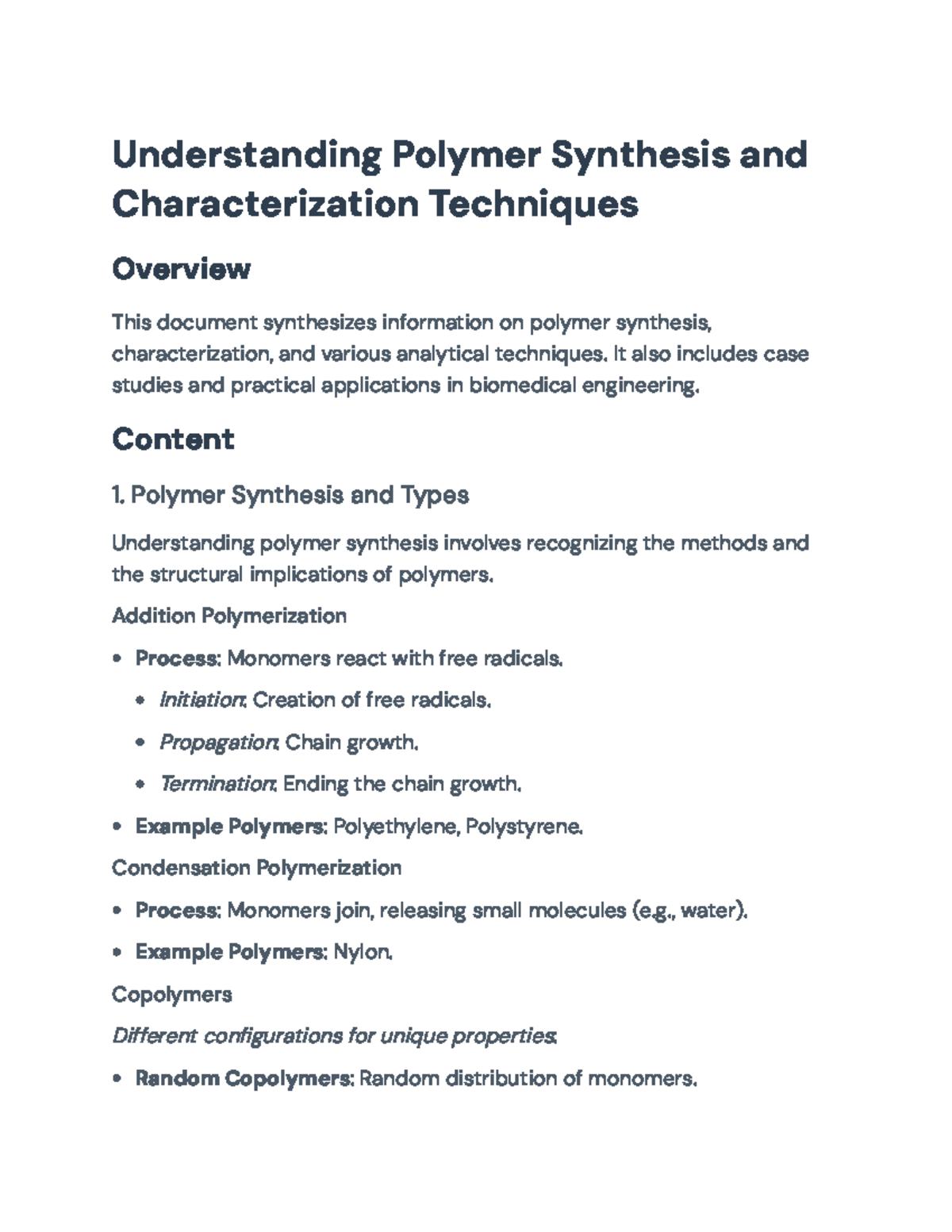 Polymer Synthesis & Characterization Techniques for Engineering ...
