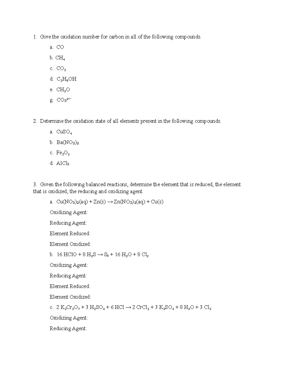Oxidation Numbers and Redox Reactions: Chem 101 Notes - Studocu