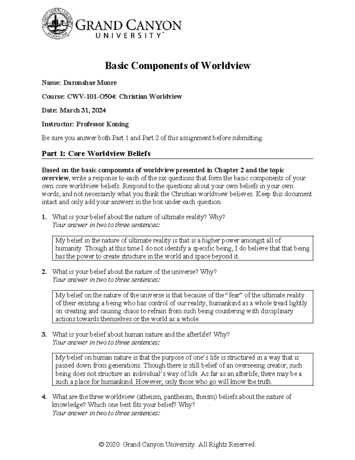 Basic Components Of Worldview - Basic Components of Worldview Name ...