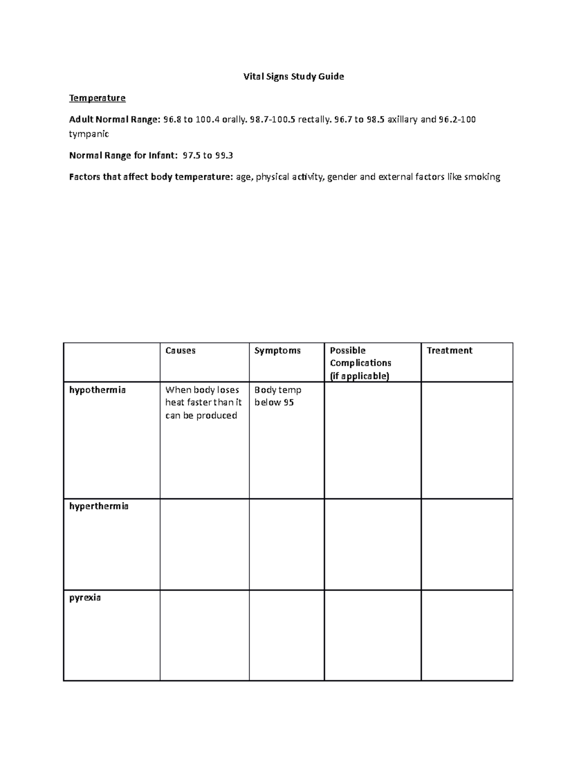 Vital Signs Study Guide Practive - Vital Signs Study Guide Temperature ...