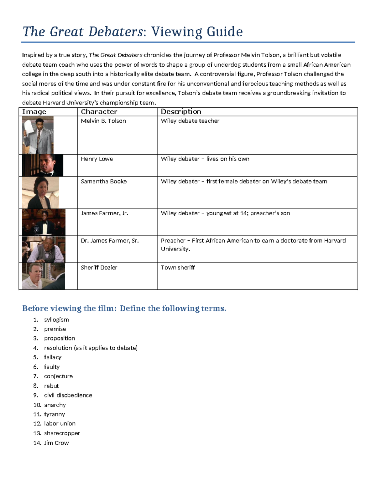 Annotated Viewing Guide for "The Great Debaters" Film Analysis - Studocu