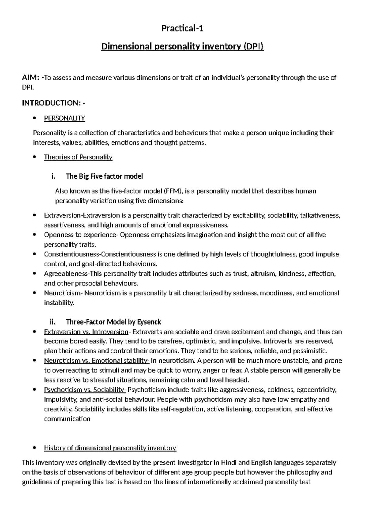 DPI 101: Practical Insights into Dimensional Personality Inventory ...