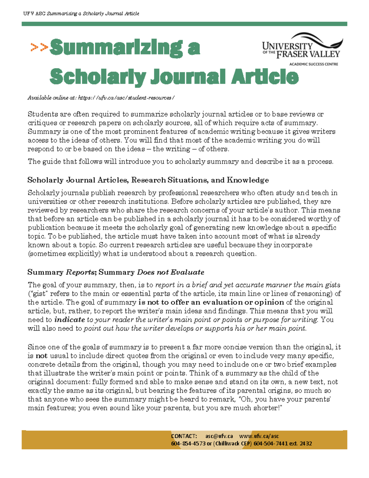 Guidelines for Summarizing a Scholarly Journal Article (rev2018) - Studocu