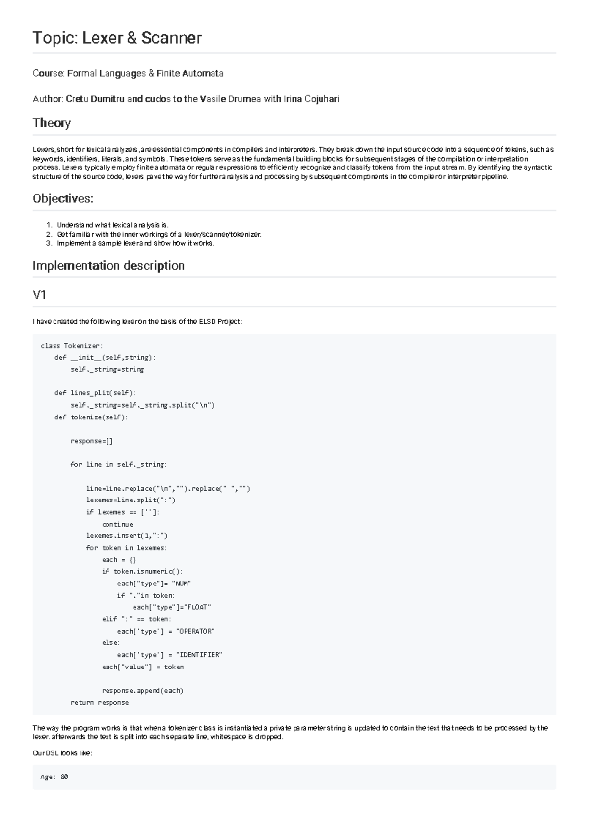Lab 3: Lexer scanner for formal languages and finite automata - Studocu