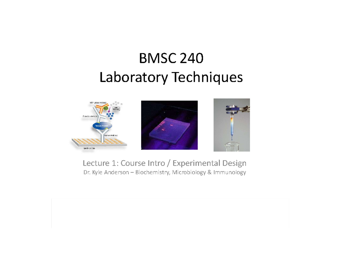 Introduction to lab techniques - BMSC 240 Laboratory Techniques Lecture ...