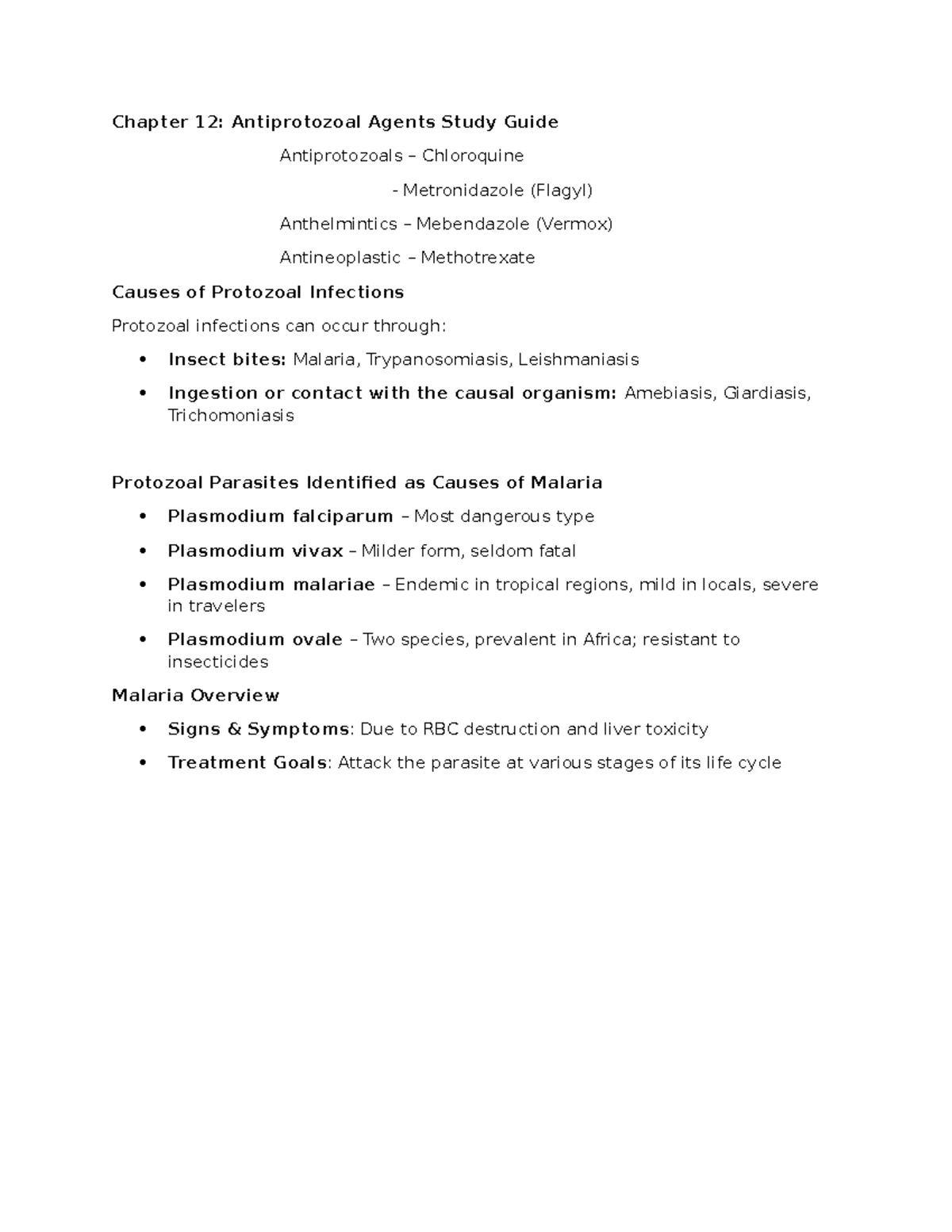 Chapter 12 Anti Protozonal - Quinine (Qualaquin) – First effective ...