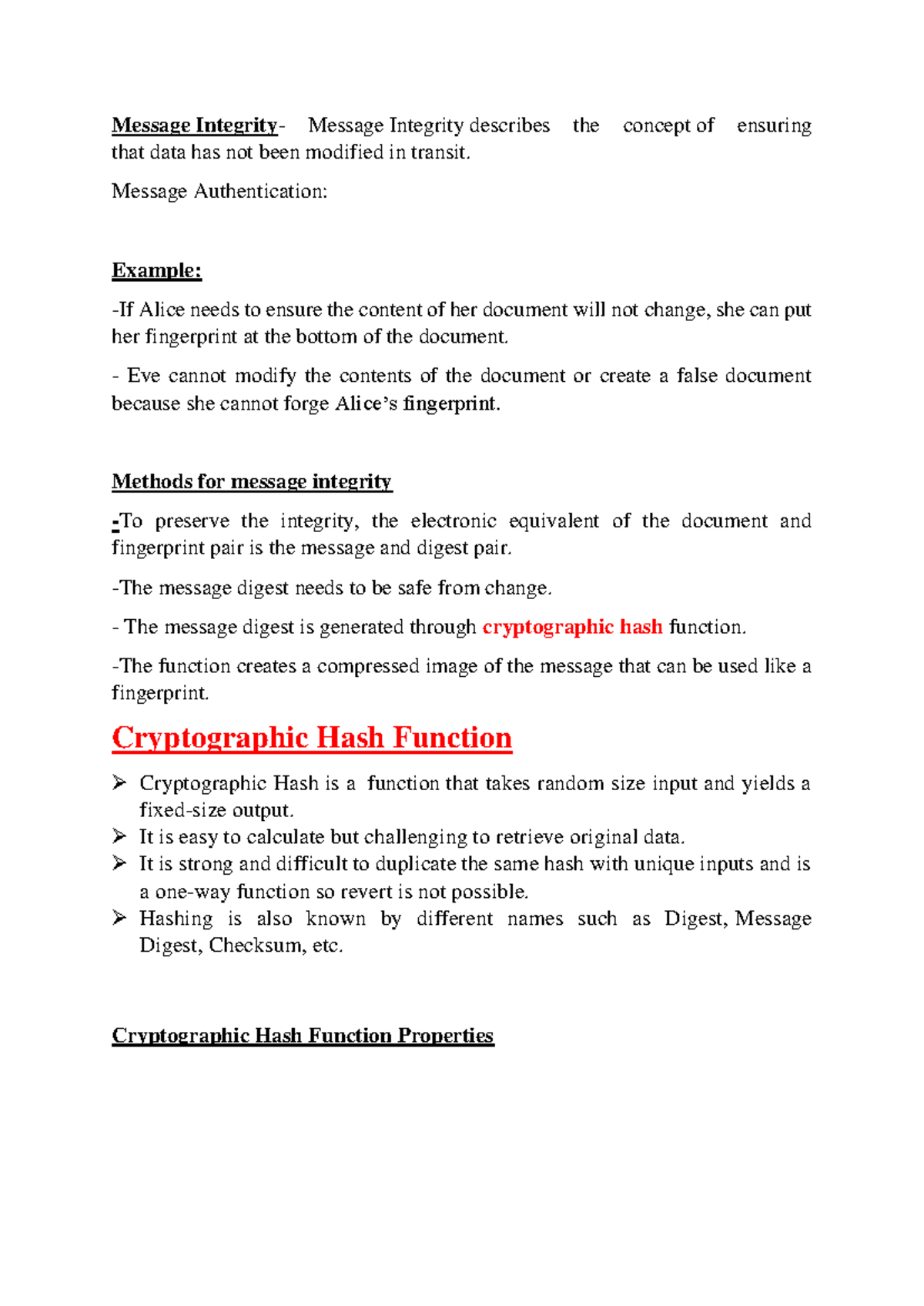 Message integrity and authentication - Message Integrity- Message ...